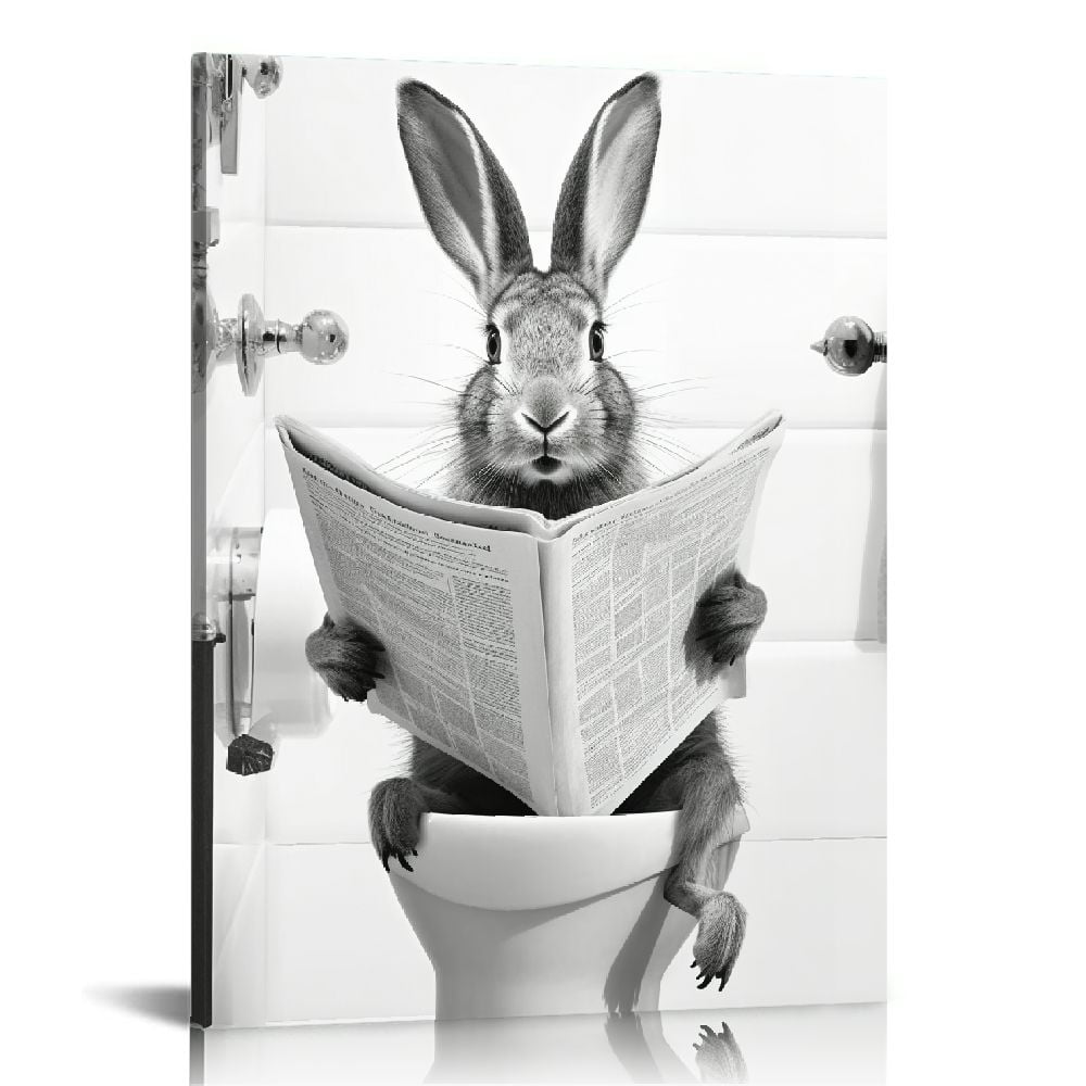 JEUXUS Funny Bathroom Decor Cute Rabbit Reading Newspapers in the ...