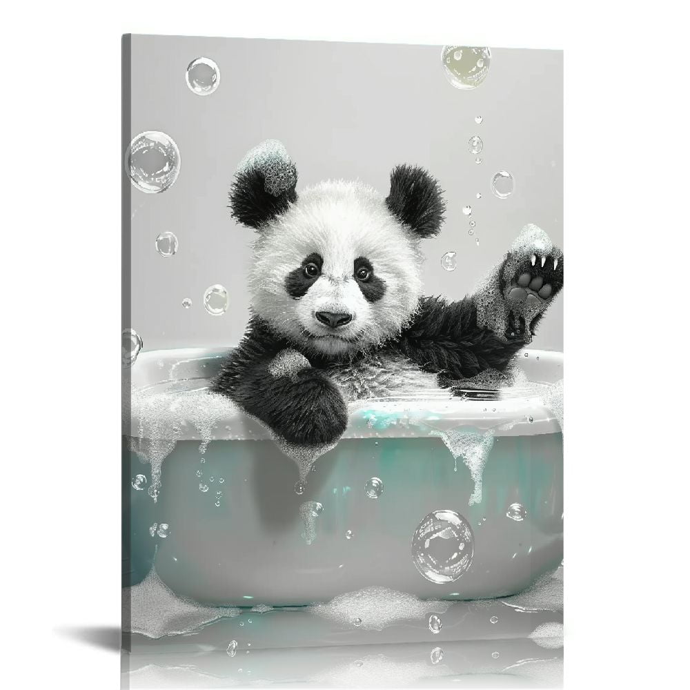 JEUXUS Funny Bathroom Wall Art Panda Bathroom Wall Decor Black And ...