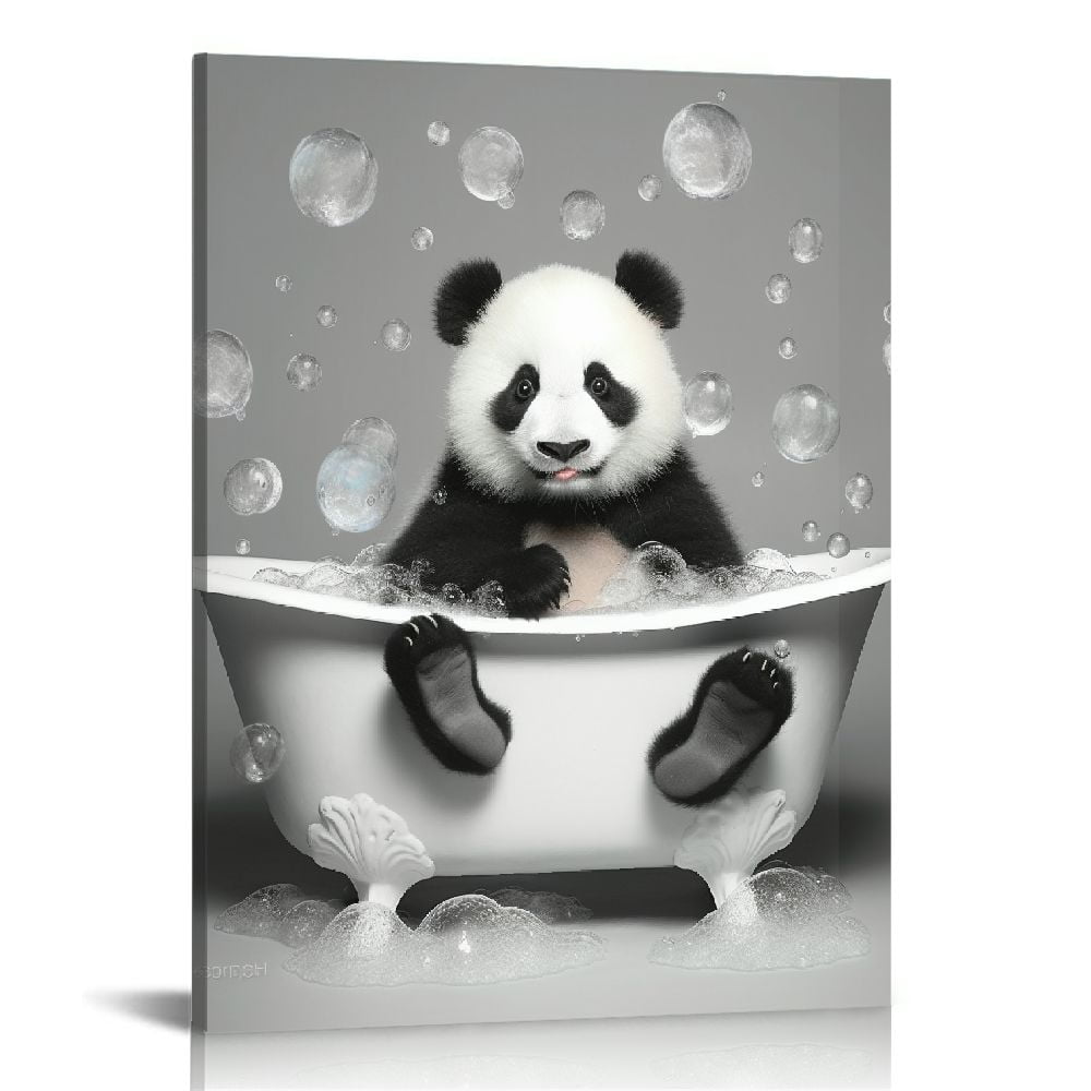 JEUXUS Funny Bathroom Wall Art Panda Bathroom Wall Decor Black And ...