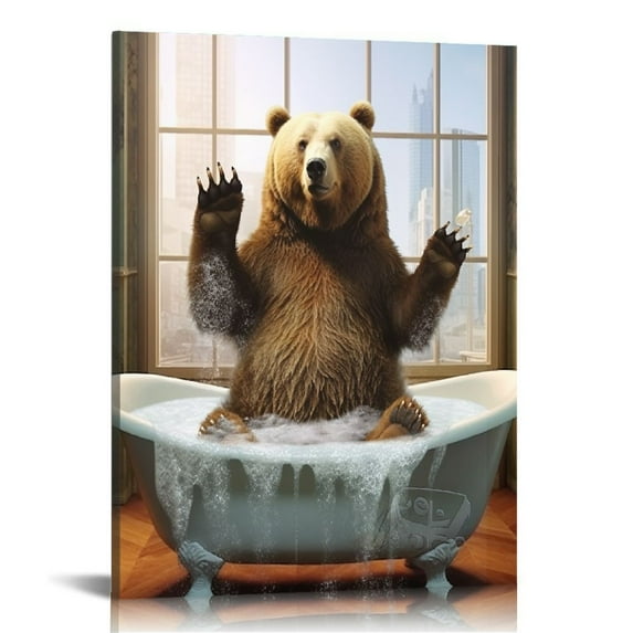 JEUXUS Funny Bear Bathroom Wall Art Bear Bathroom Pictures Wall Decor ...