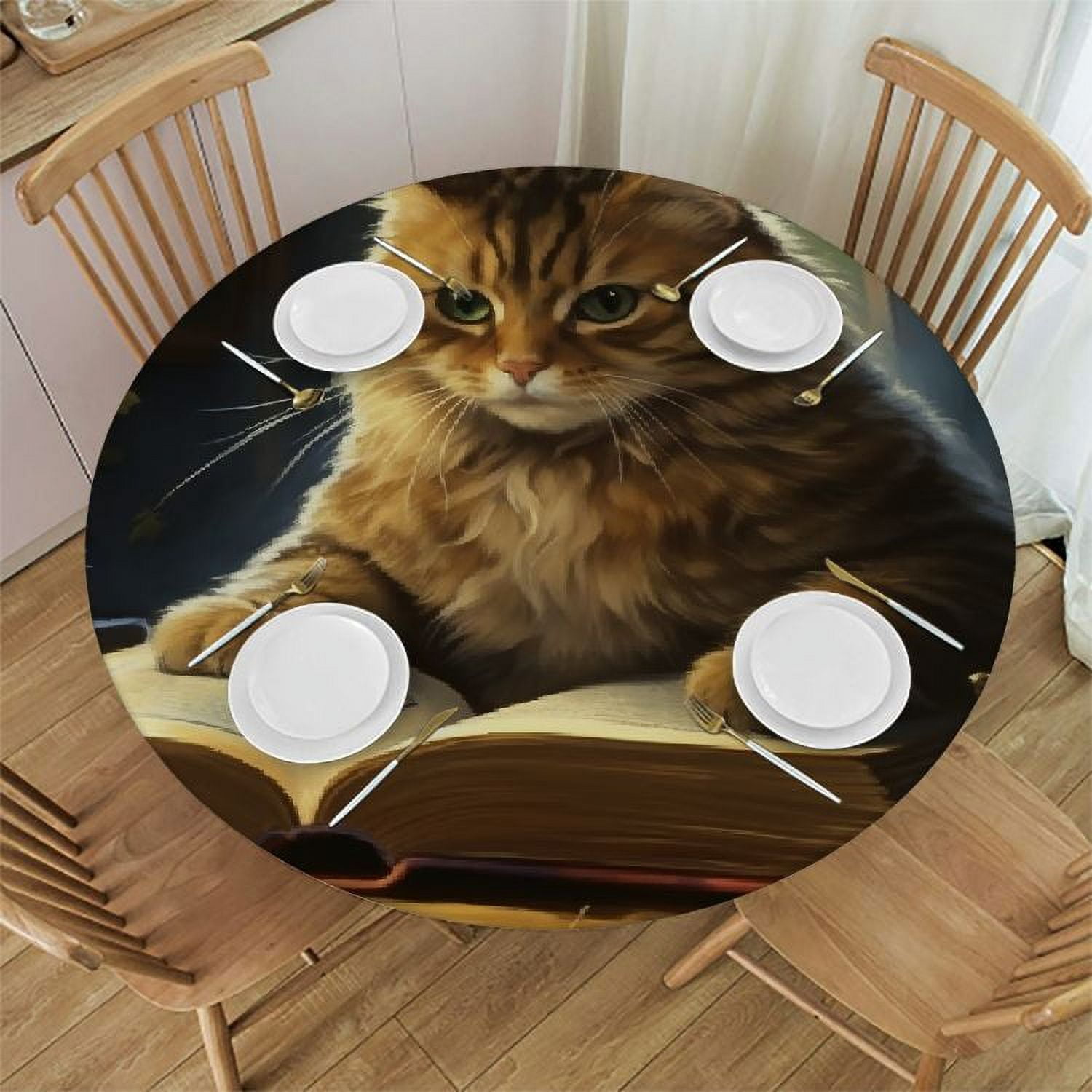 JEUXUS Funny Cat Sleeping Bookshelf Cute Table Cloth Cover Round ...