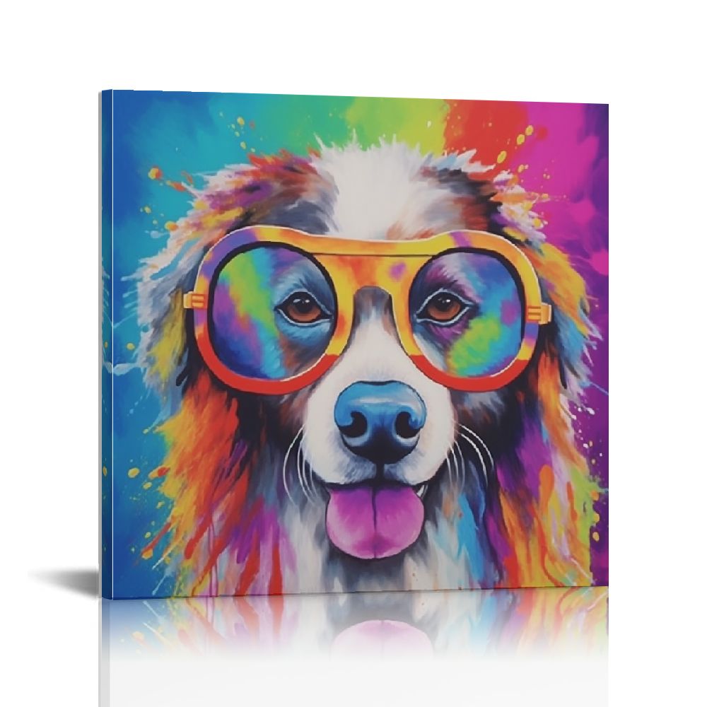 JEUXUS Funny Dog Canvas Wall Art Watercolor Animal Cute Puppy Painting ...