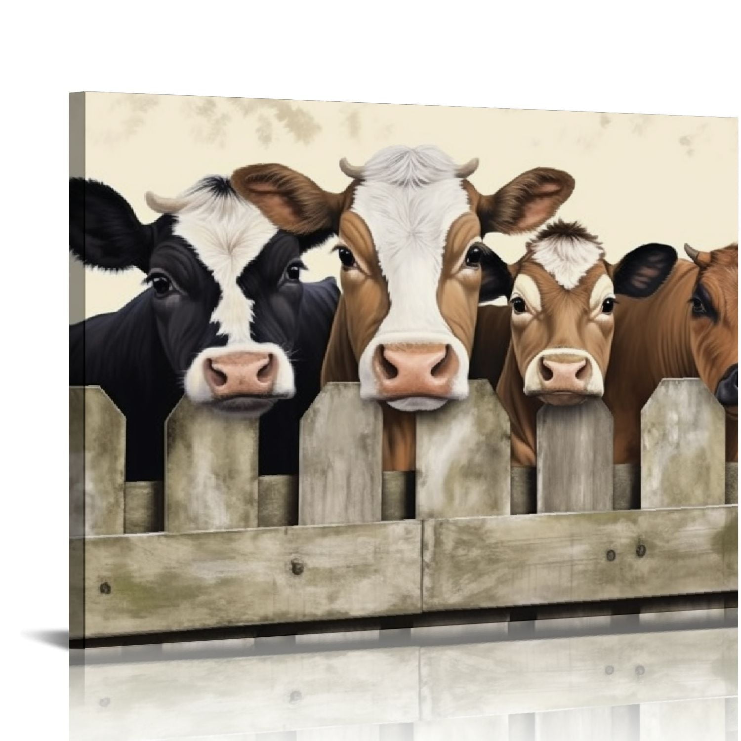 JEUXUS Funny Farmhouse Wall Art Curious Highland Cows Canvas Prints ...