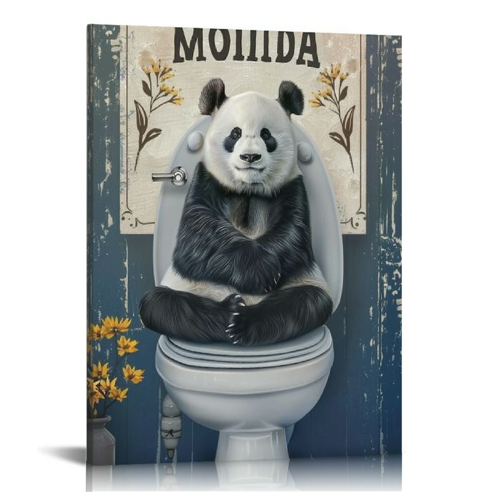 JEUXUS Funny Panda Bathroom Wall Art Panda Bathroom Pictures Wall Decor ...