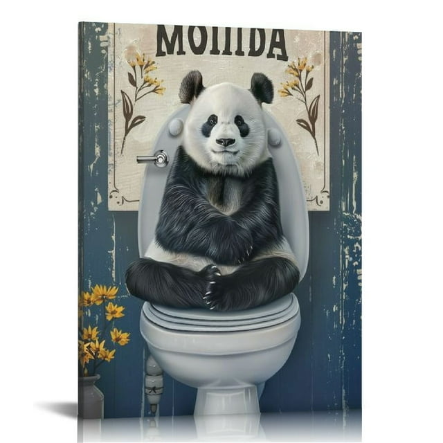 JEUXUS Funny Panda Bathroom Wall Art Panda Bathroom Pictures Wall Decor ...