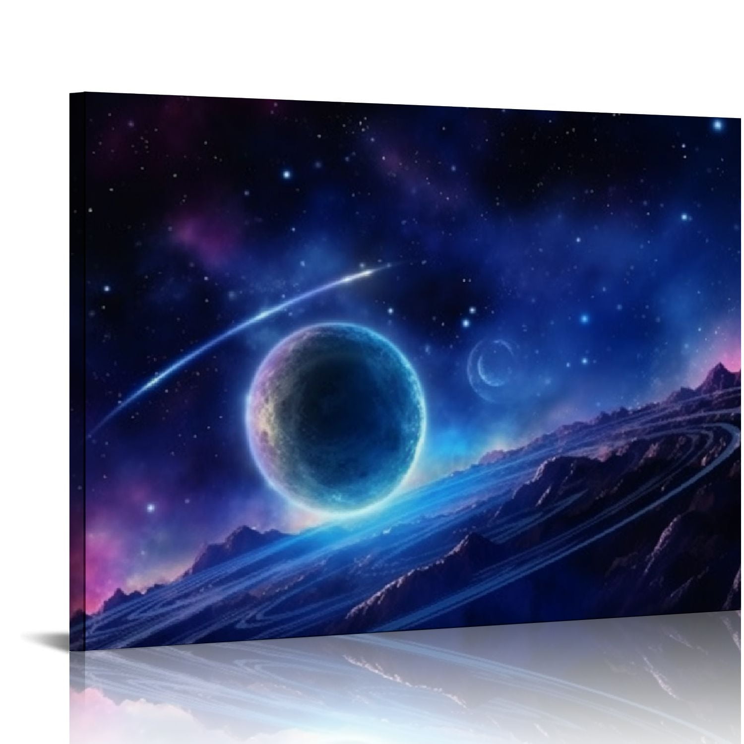JEUXUS Galaxy Planets Canvas Wall Art - Blue Universe Themed Modern ...