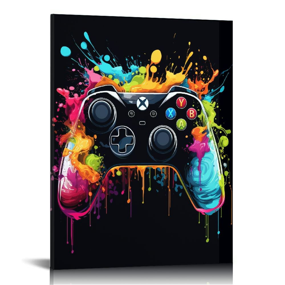 JEUXUS Gamepad Graffiti Framed Canvas Wall Art , Gamer Room Wall Decor ...