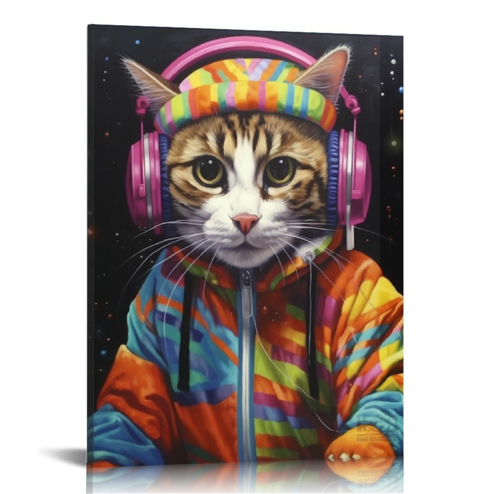 JEUXUS Gaming Pictures Colorful Cat Holding a Game Controller Artwork ...