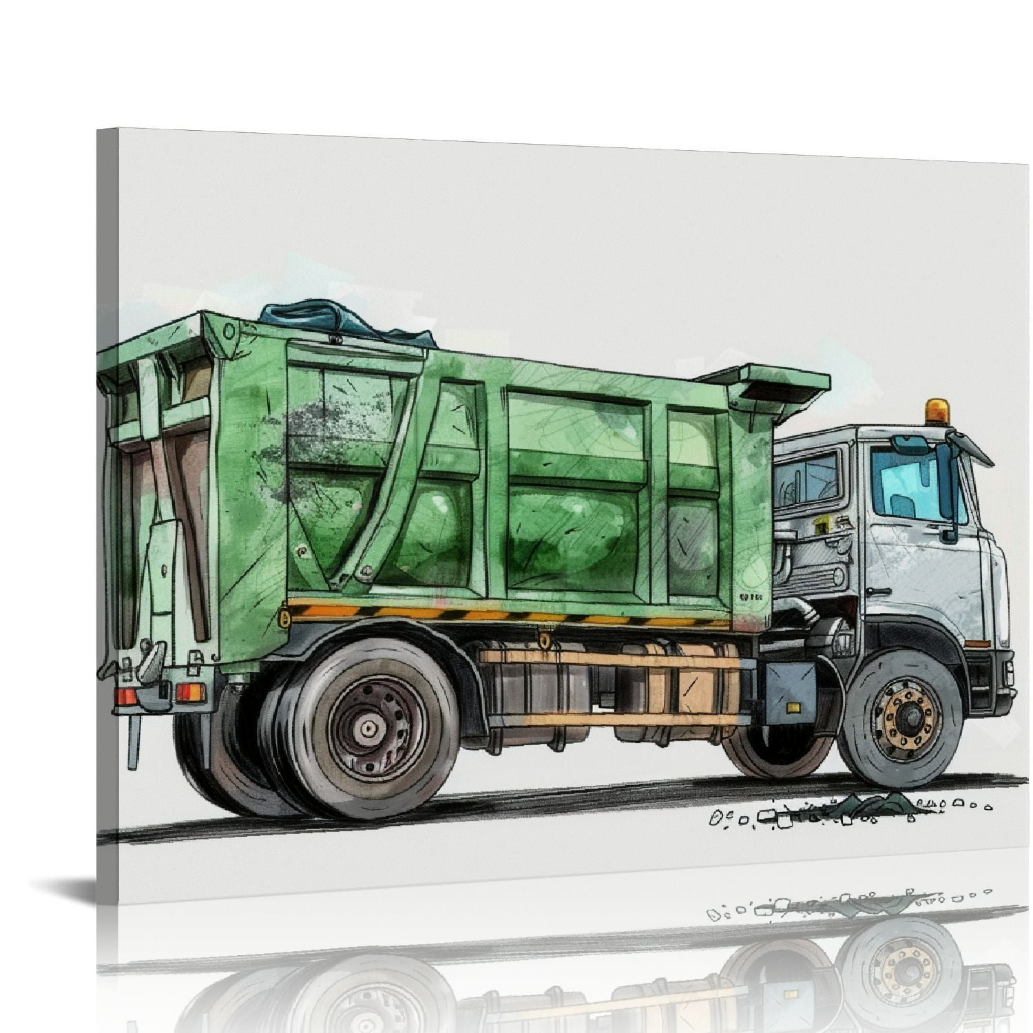 JEUXUS Garbage Truck Canvas Wall Art Watercolor Transportation Vehicles ...