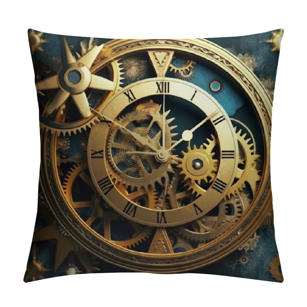 JEUXUS Gears Throw Pillow Cover Steampunk Style Antique Gold Watch ...