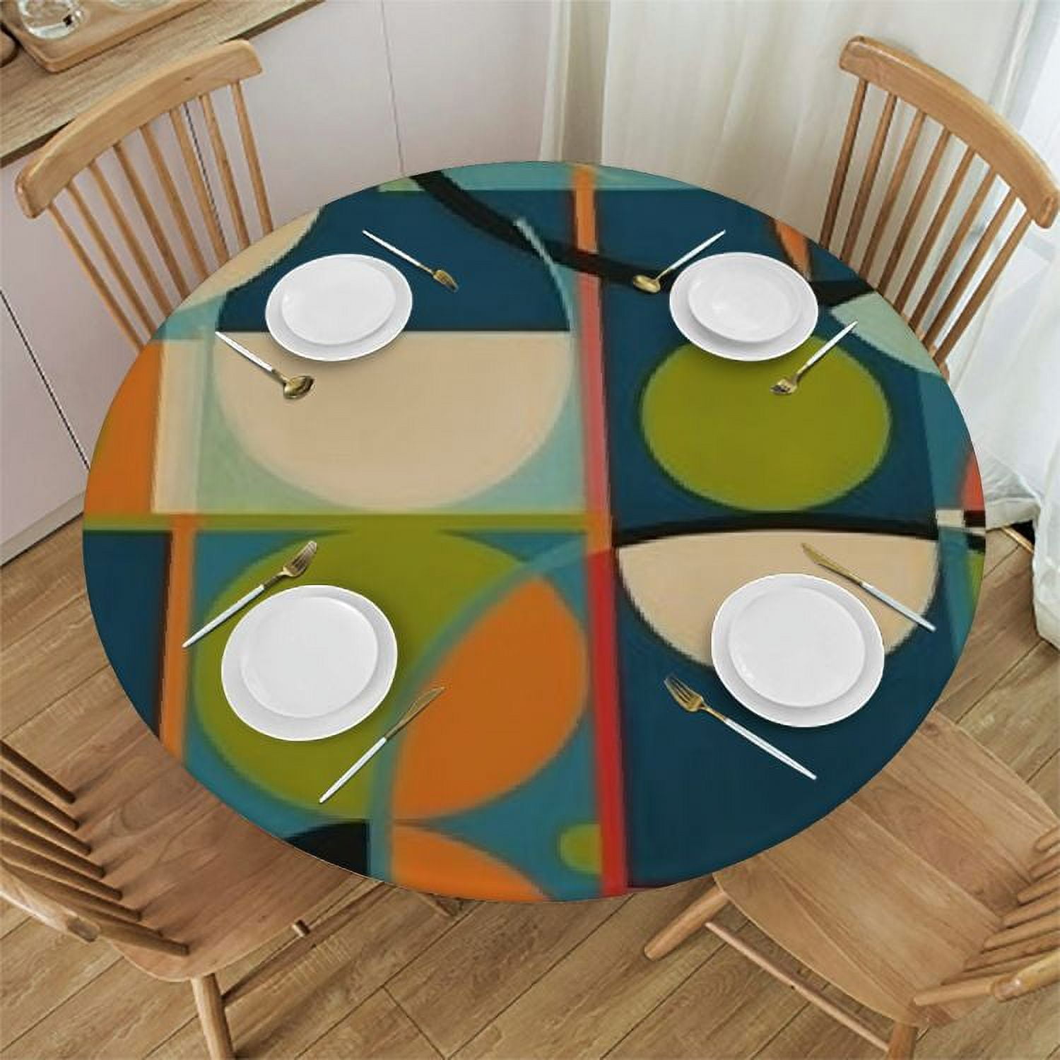JEUXUS Geometric Mid Century Modern Round Tablecloth Table Cover ...