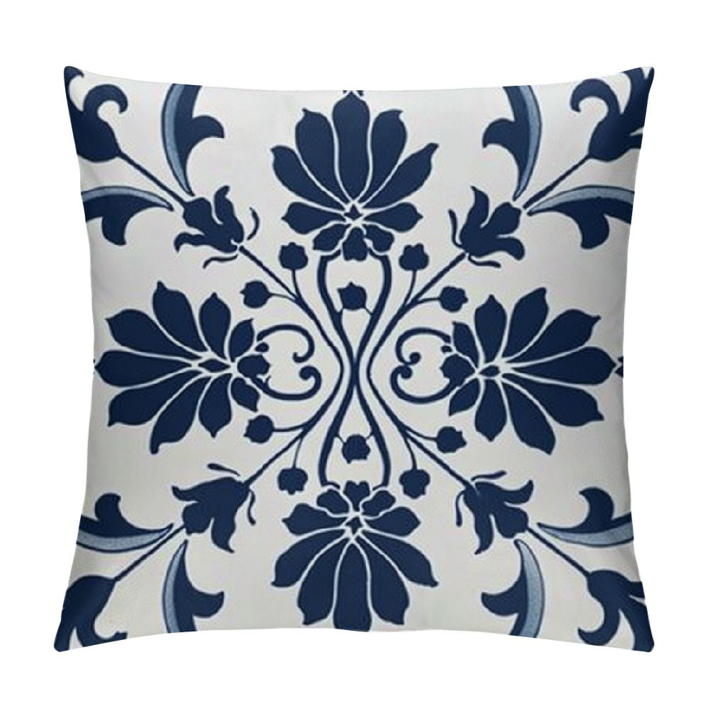 JEUXUS Geometric Navy Blue Flower Decorative Throw Pillow Covers ...
