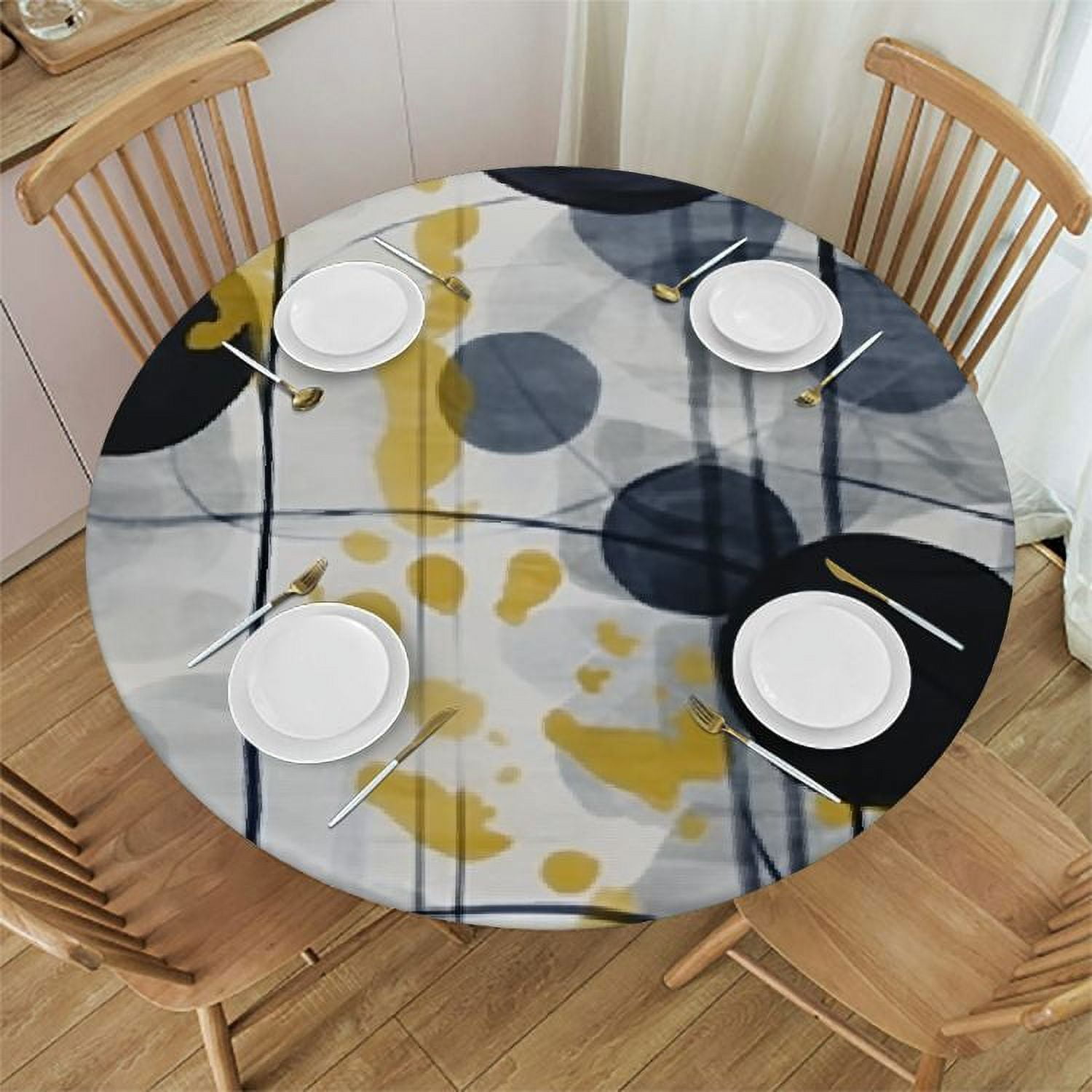 JEUXUS Geometric Pattern Round Tablecloth with Elastic Edge Fitted ...