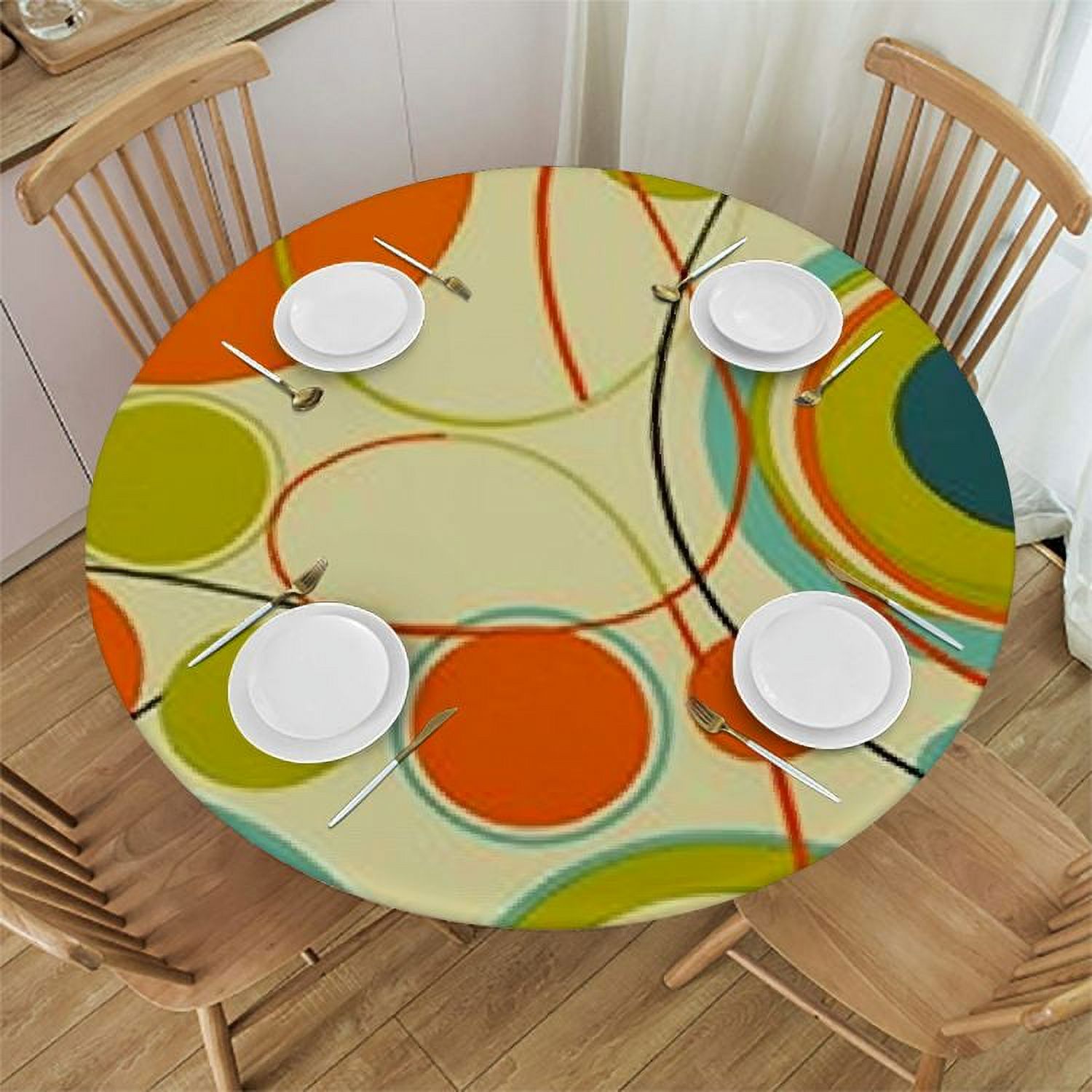 JEUXUS Geometric Pattern Tablecloth Retro Orbits Orange Green Circle ...