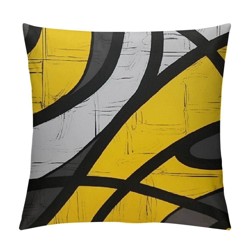 JEUXUS Geometric Throw Pillow Covers Soft Geometry Yellow Grey White ...