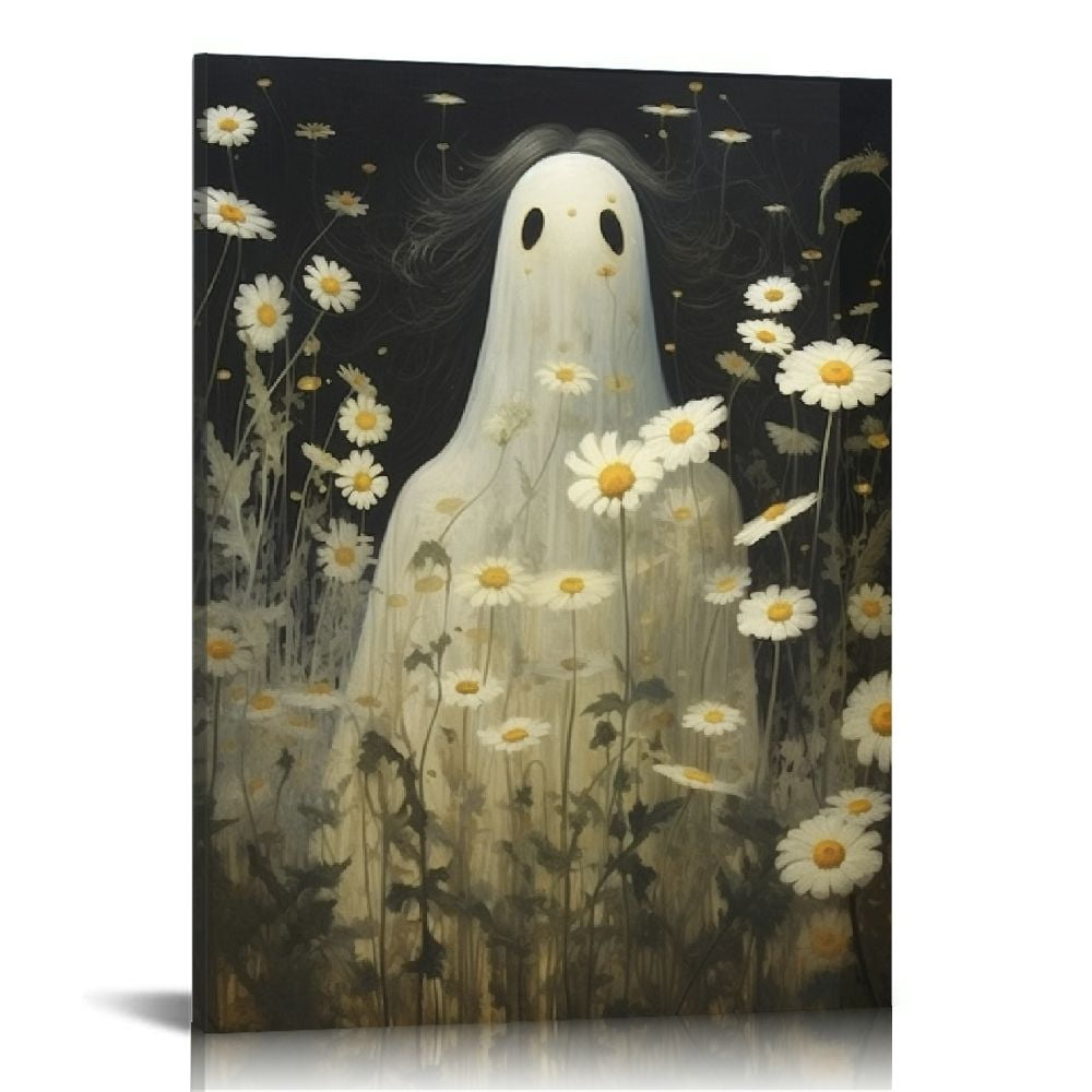 JEUXUS Ghost Painting, Floral Ghost Print, Dark Romantic Ghost Art ...
