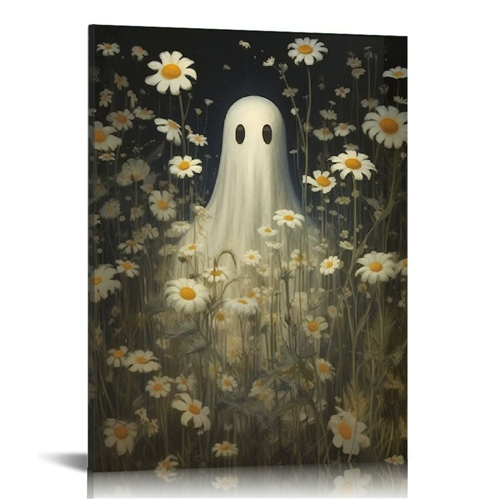 JEUXUS Ghost Painting, Floral Ghost Print, Dark Romantic Ghost Art ...