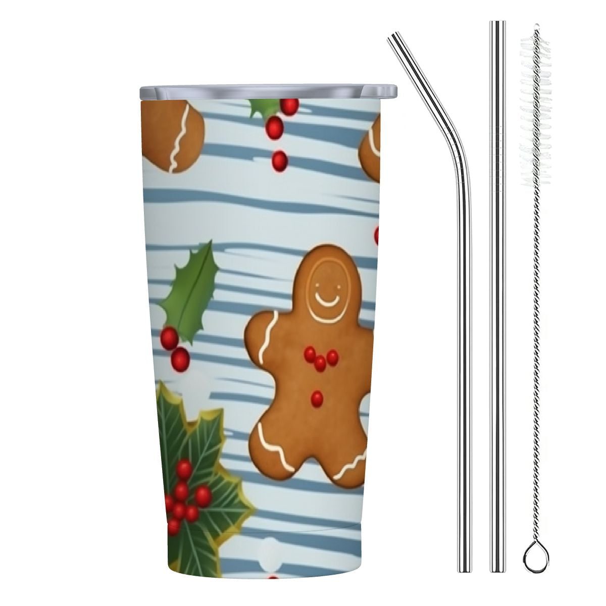 JEUXUS Gingerbread Men Tumbler with Lid and Straw Stainless Steel ...