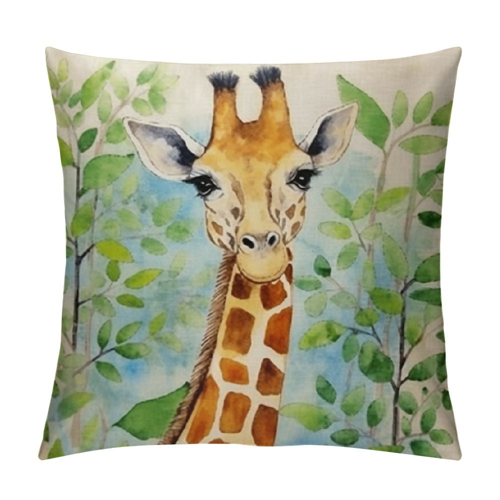 JEUXUS Giraffe Pillow Cover,Decorative Throw Pillow Watercolor Giraffe ...