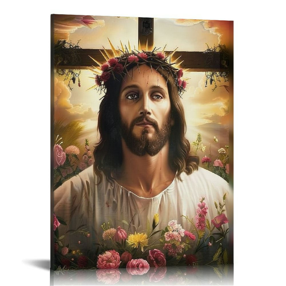 JEUXUS God Jesus Christ Poster Jesus Flower Cross Religious Art Posters Christian Room Decor ...