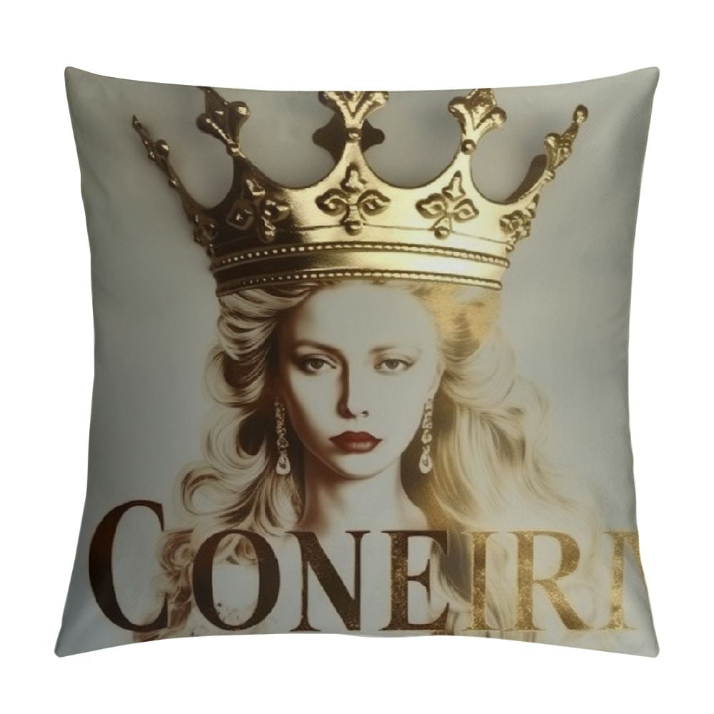 JEUXUS Gold Queen Crown Home Bronzing Flannel Throw Pillow Cover Golden ...