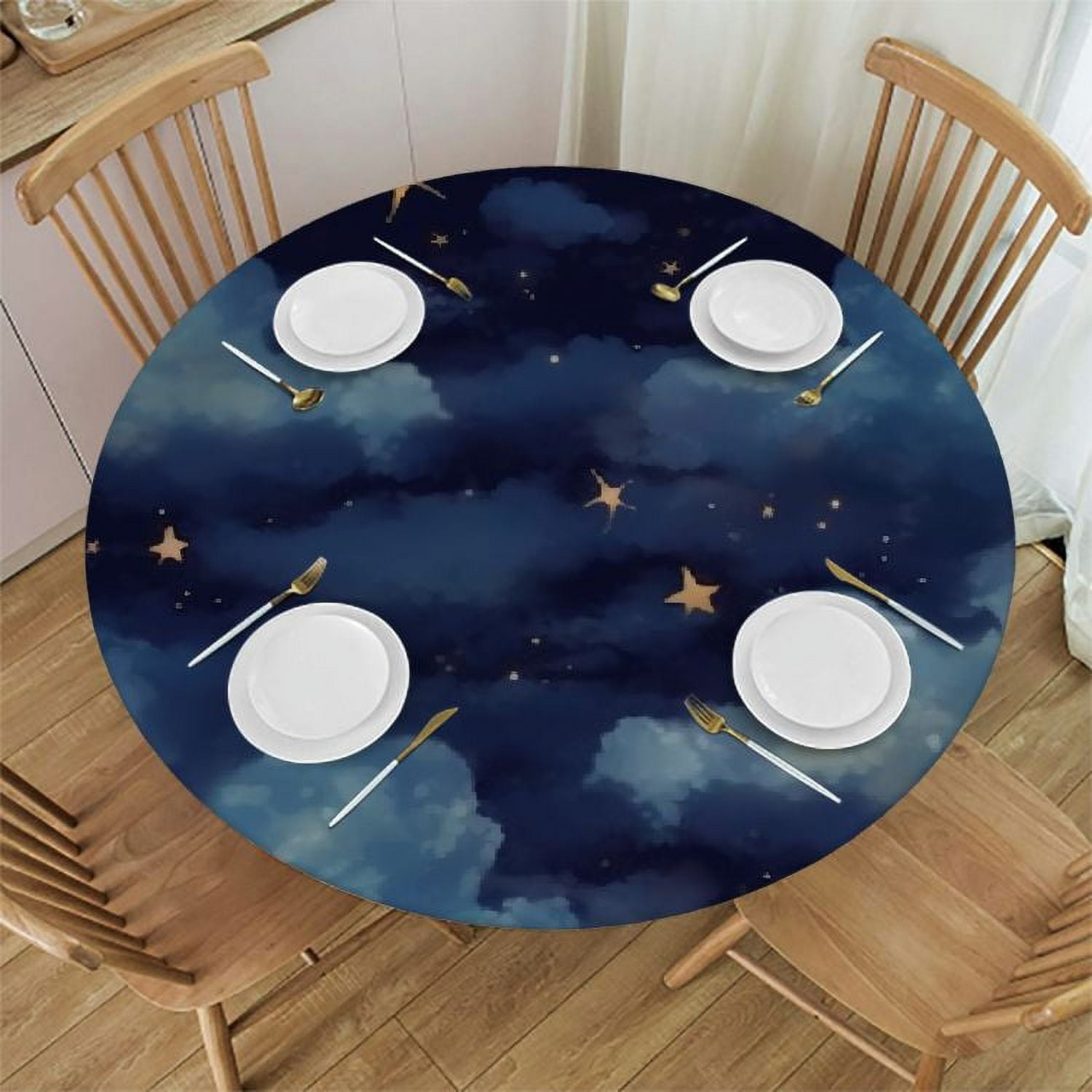 JEUXUS Gold Star Blue Night Sky Round Table Cloths Round Tablecloth ...