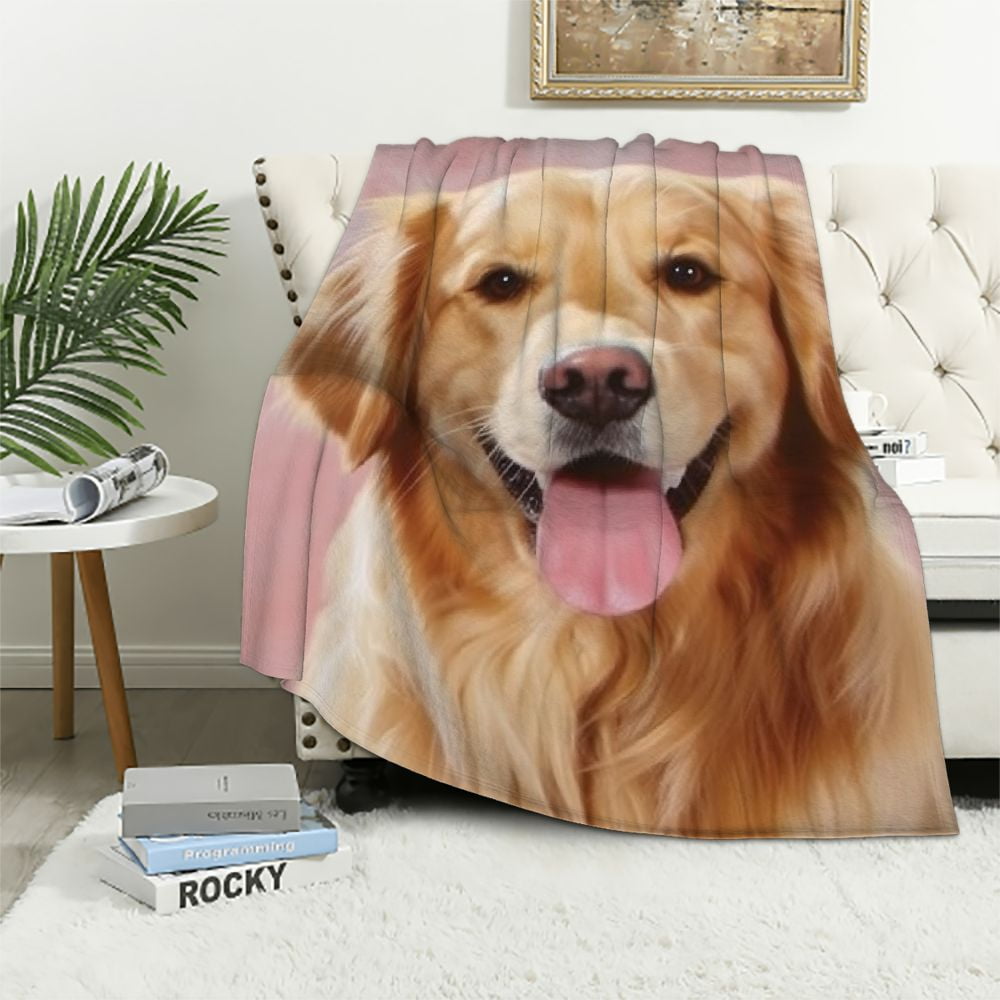JEUXUS Golden Retriever Dog Blankets Cute Dog Labrador Retriever Puppy Pet Throw Blanket Flannel ...