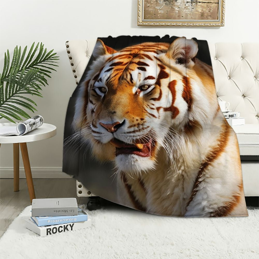 JEUXUS Golden Tiger Blanket Animal Print Soft Fuzzy Plush Throw for ...