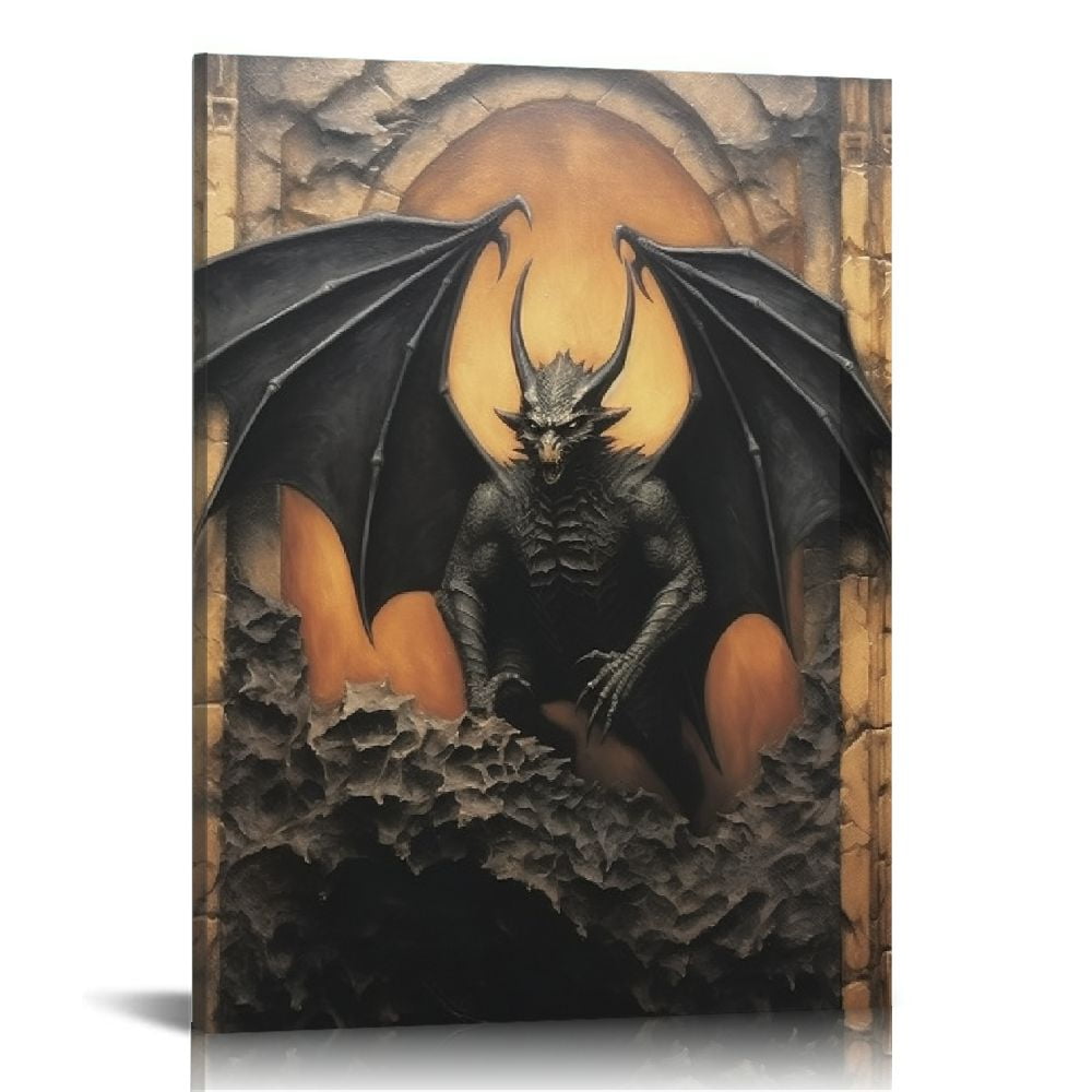 JEUXUS Gothic Scary Bat Painting, Halloween Dark Academia Decor, Animal ...