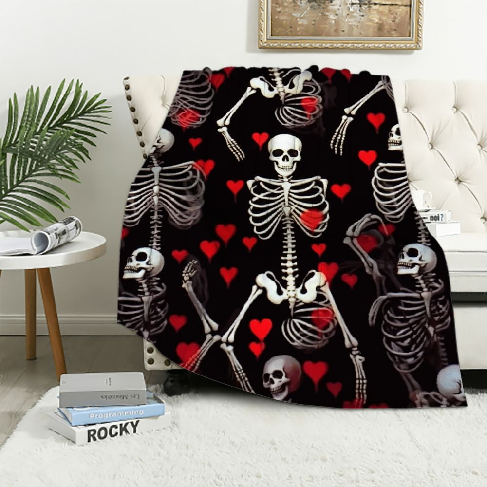 RUIYC Gothic Skull Throw Blanket Soft Cozy Halloween Skeleton Flannel ...