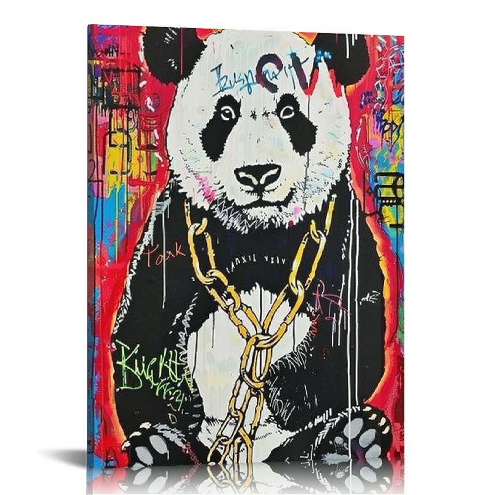 JEUXUS Graffiti Panda Canvas Wall Art Decor for Living Room Bedroom ...
