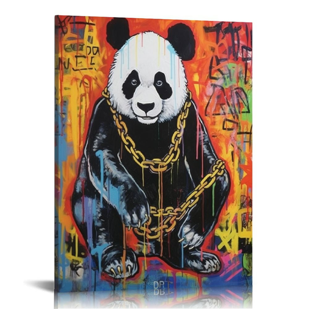 JEUXUS Graffiti Panda Canvas Wall Art Decor for Living Room Bedroom ...