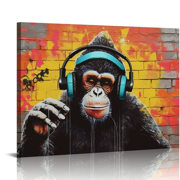 thinking monkey with headphones