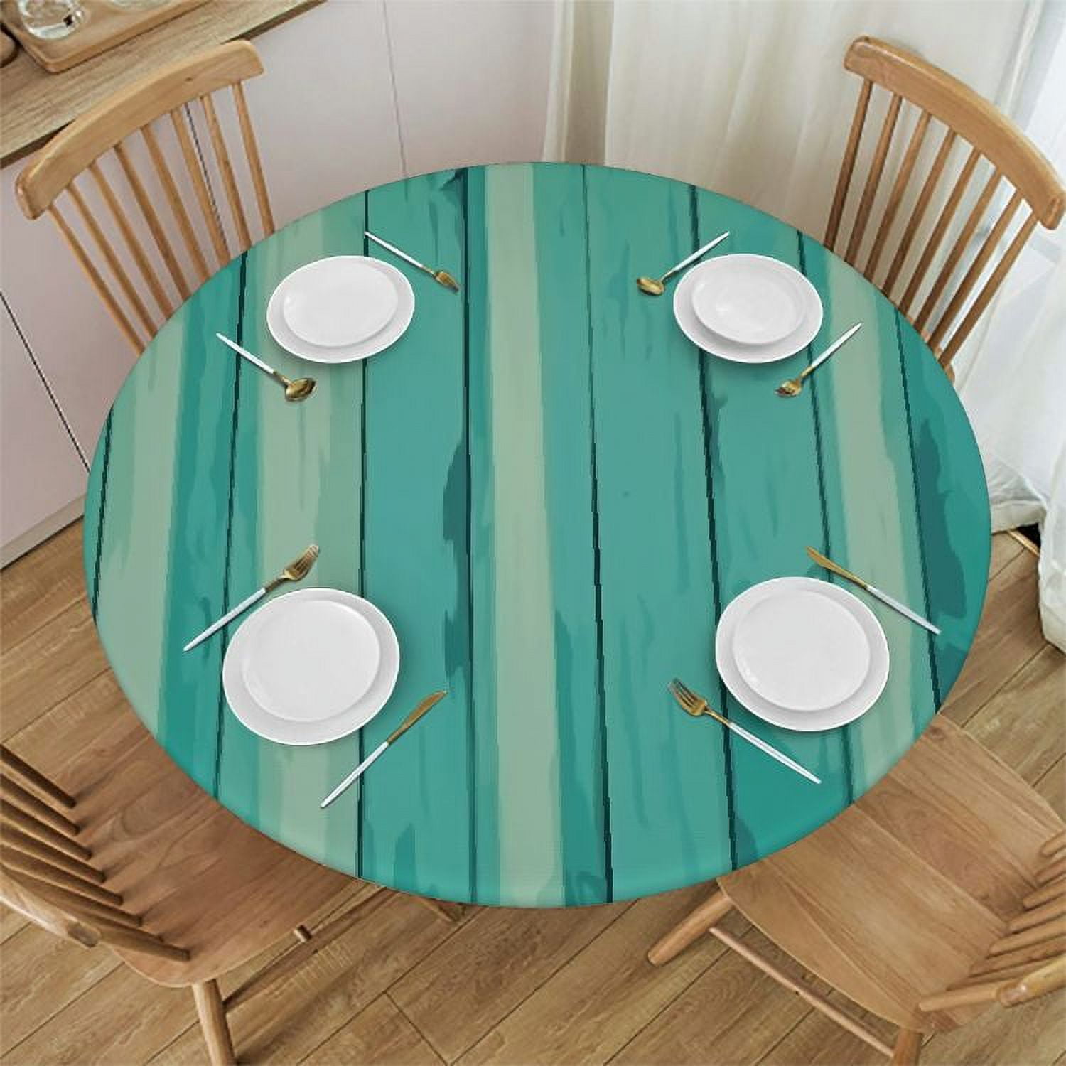 JEUXUS Gray Green Teal Round Tablecloth Elastic Edged Table Cover for ...