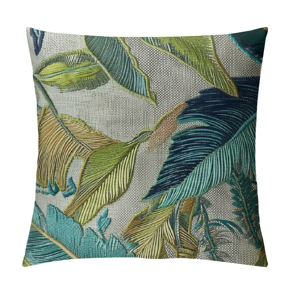 JEUXUS Green Blue Tropical Leaf Pillow Covers Palm Leaves Pillow Cases ...