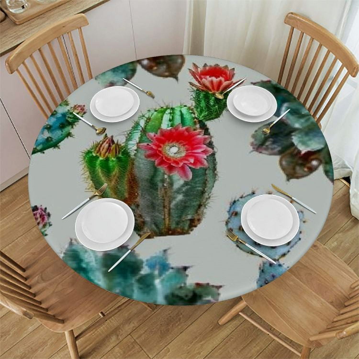 JEUXUS Green Cactus Table Cloth Tropical Potted Plants Flowers ...