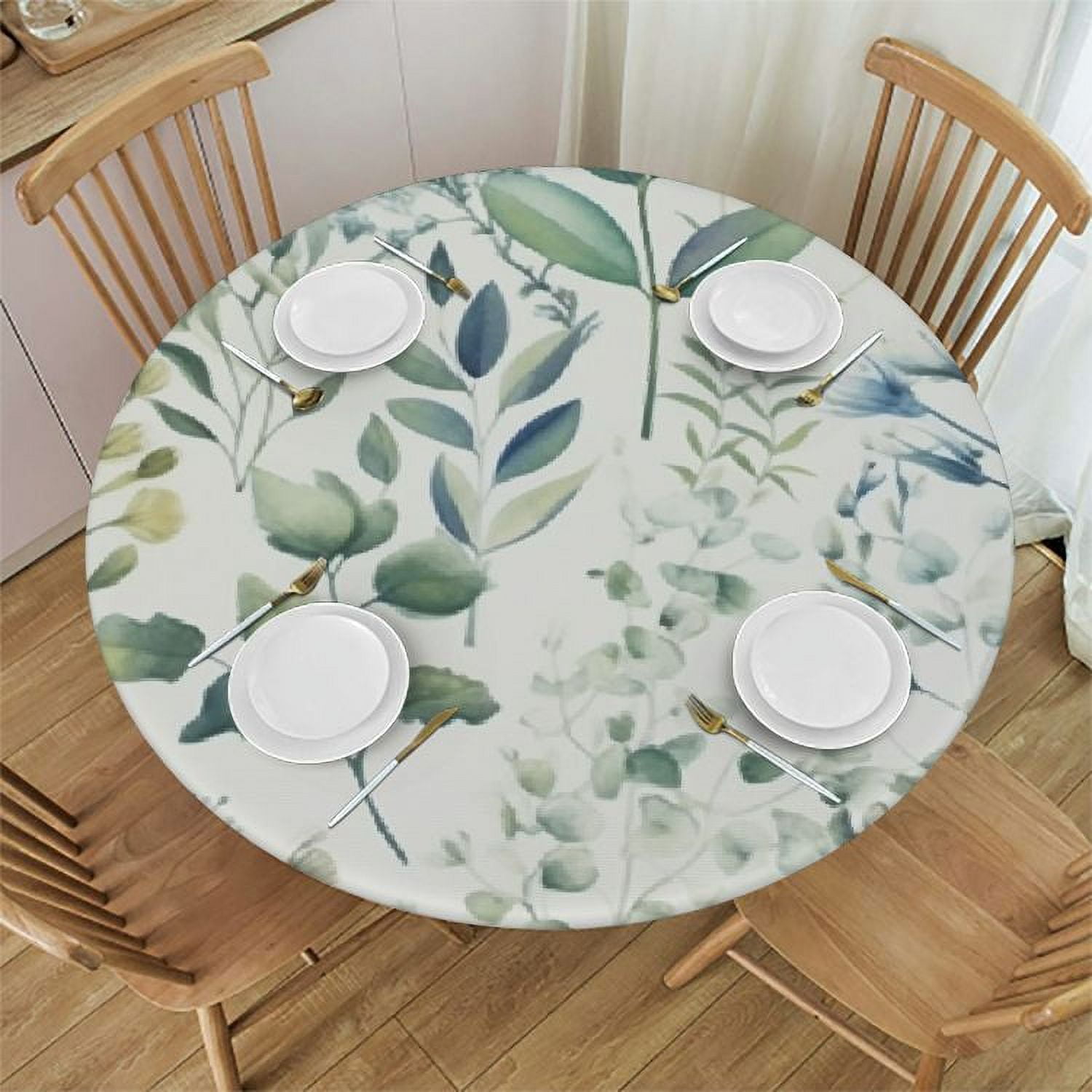 JEUXUS Green Floral Leaf Reusable Round Tablecloths Table Cloth for ...