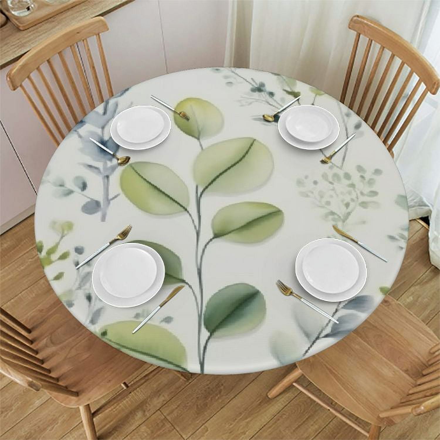 JEUXUS Green Floral Leaf Round Table Clothes Waterproof Circle ...