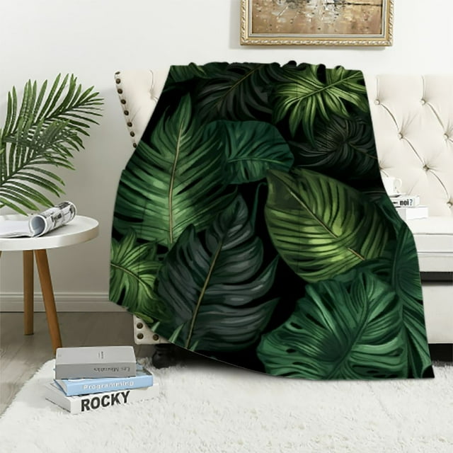 JEUXUS Green Leaf Blanket Throw Tropical Plant Blanket Exotic Tropical ...