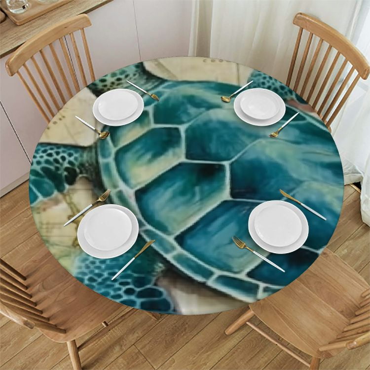 JEUXUS Green Sea Turtle Table Cloth Sailing Adventure Sailboat ...
