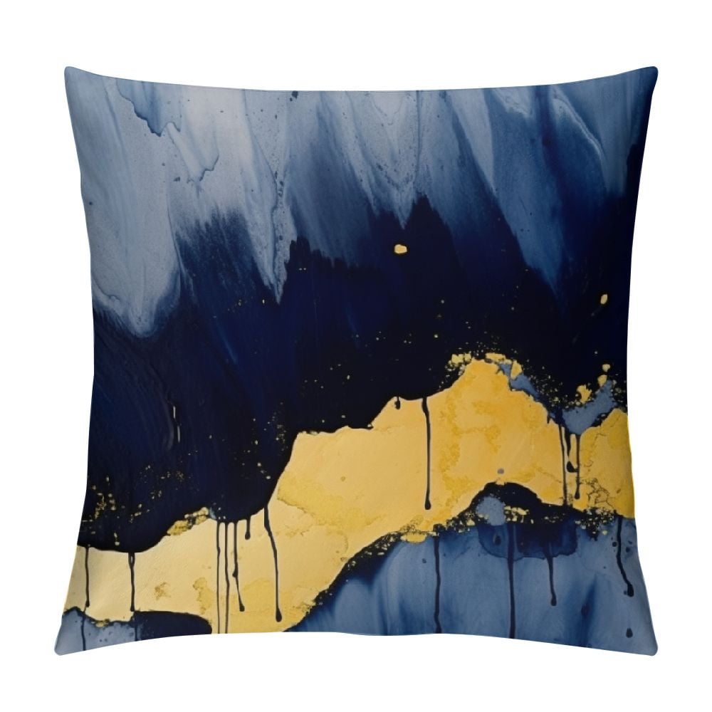 JEUXUS Grey Marble Texture Navy Blue and Gold Soft Throw Pillow Covers ...