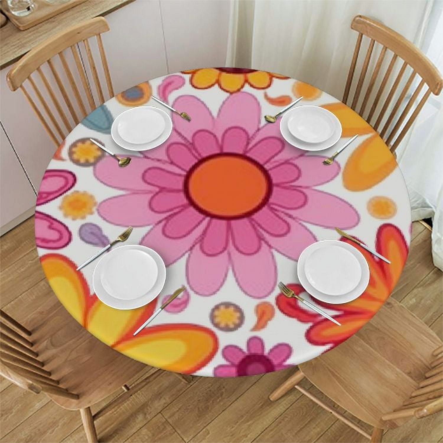 RUIYC Groovy Daisy Tablecloth Boho Flowers Table Covers Retro Flower ...