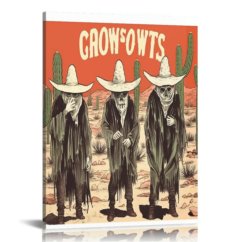 JEUXUS Halloween Poster Howdy Ghouls Canvas Wall Art Western Halloween ...