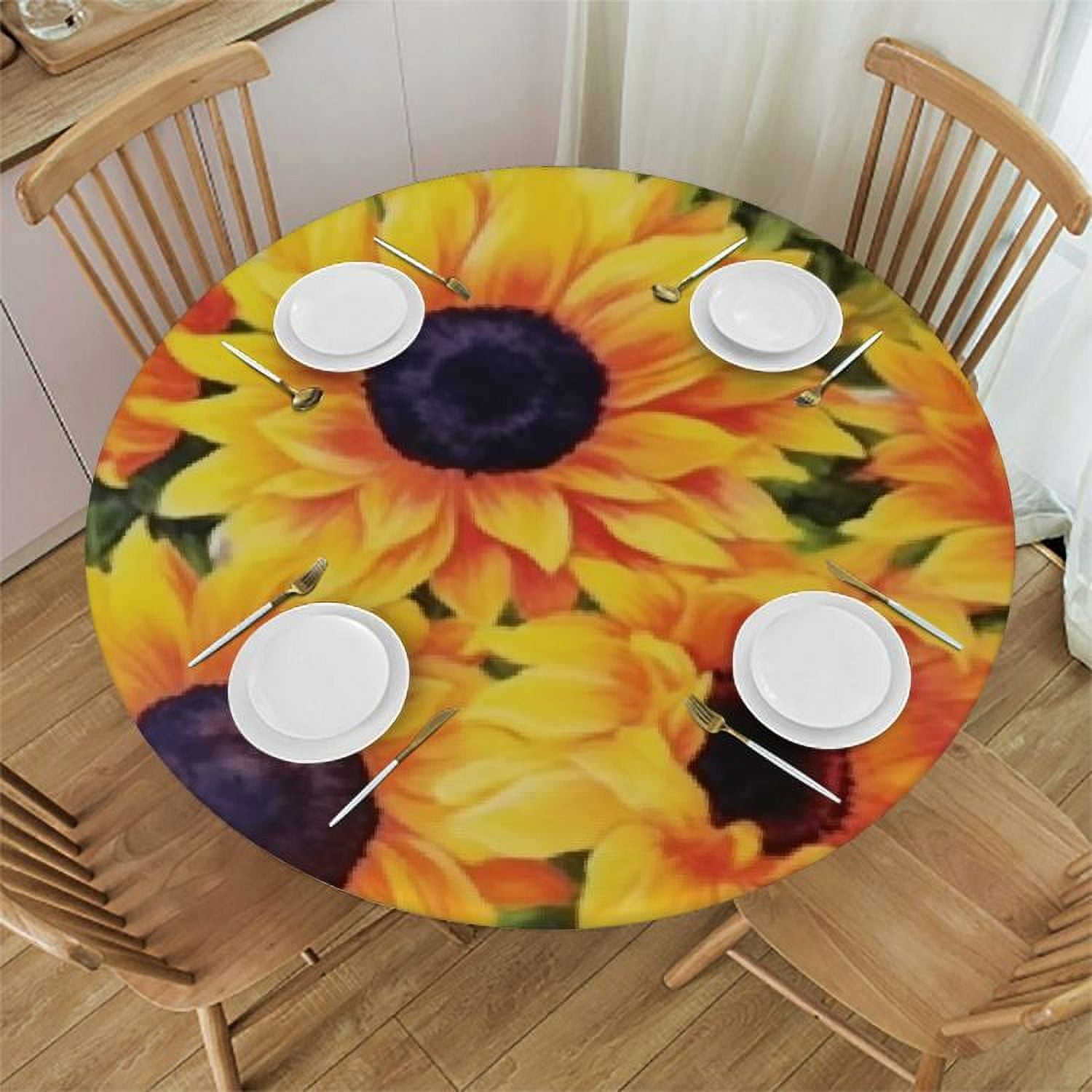 RUIYC Hand Drawn Watercolor Sunflowers Tablecloth Round Table Cover ...