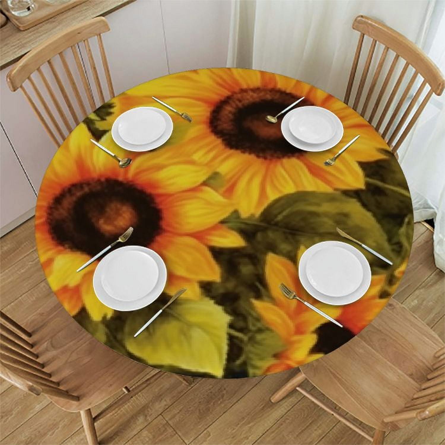 RUIYC Hand Drawn Watercolor Sunflowers Tablecloth Round Table Cover ...