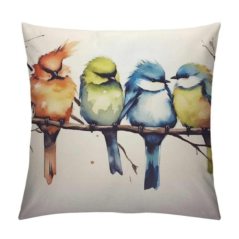 JEUXUS Hand-Painted Oil Painting Birds Pillow Covers Wildlife Tree ...