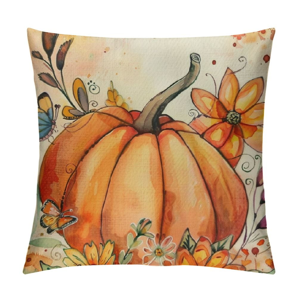 JEUXUS Happy Fall Cat Decorative Throw Pillow Cover Autumn Sunflower ...