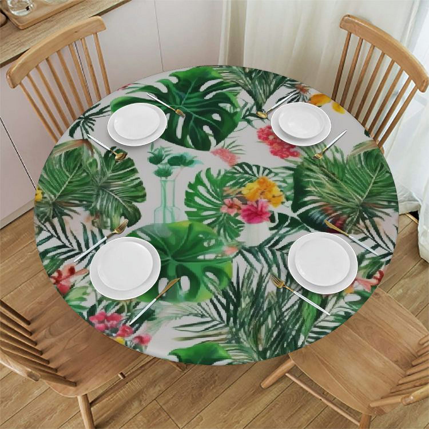 JEUXUS Hawaiian Tablecloth Luau Tropical Flower Round Table Cloth ...