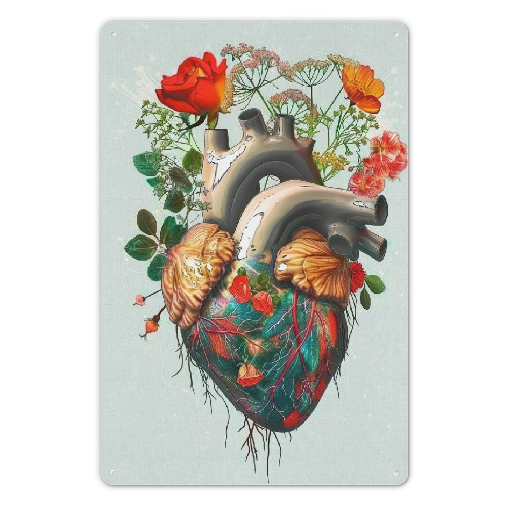 JEUXUS Heart Flowers Love Metal Art Hanging Sign 8x12in - Walmart.com