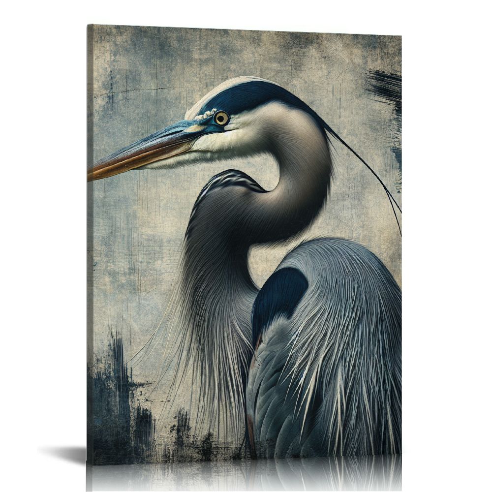JEUXUS Heron Canvas Wall Art with Textured - Modern Bird Paintings in ...